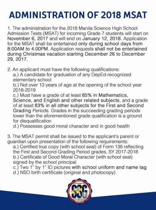 Manila Science Admissions Test 2018: Guidelines for the 2018 Manila ...